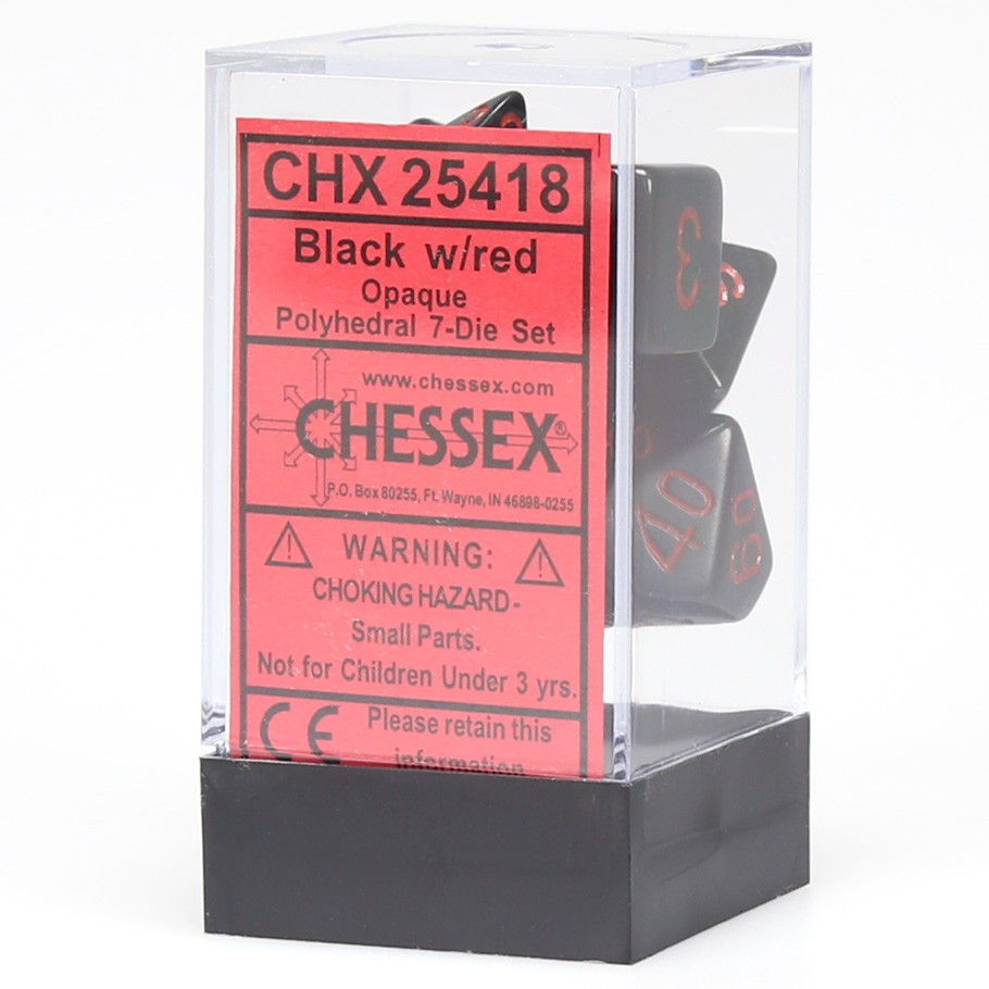 Chessex Polyhedral Dice Set: Opaque - Black/Red
